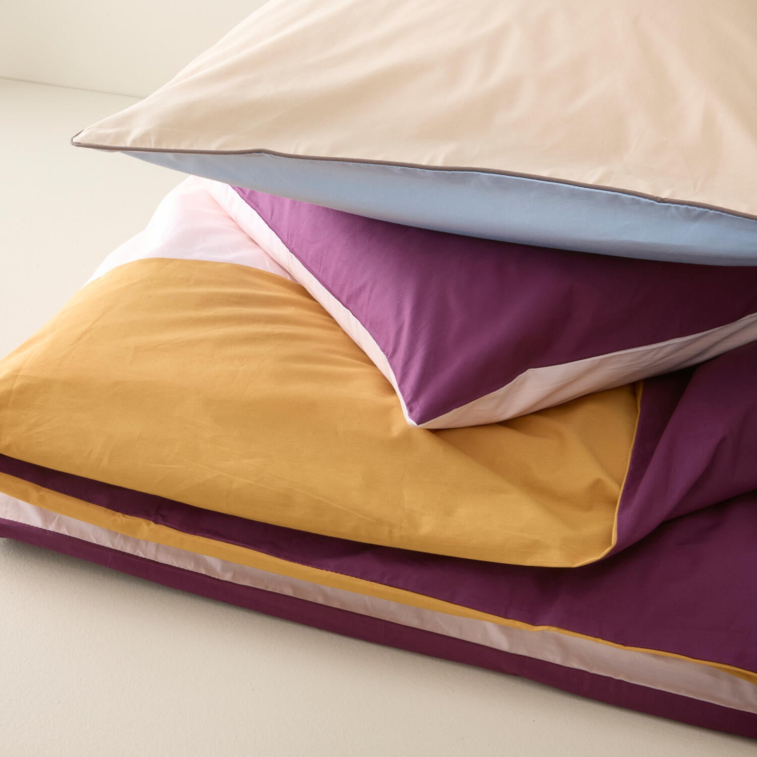Percale Patchwork sengesæt - rosa/vin/gul
