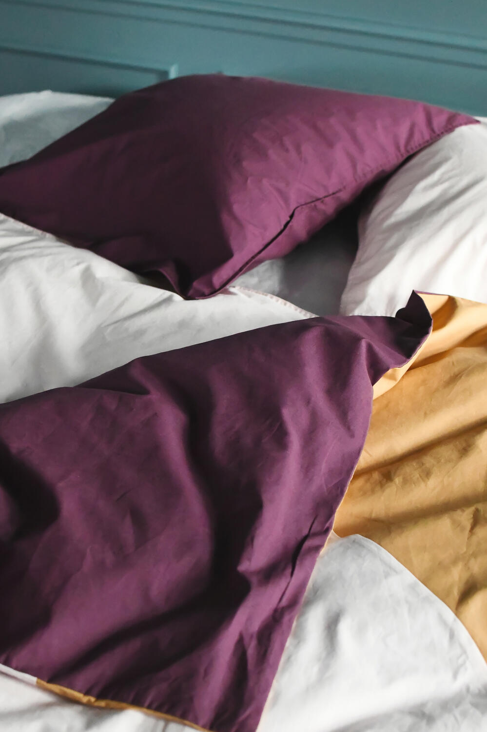 Percale Patchwork sengesæt - rosa/vin/gul